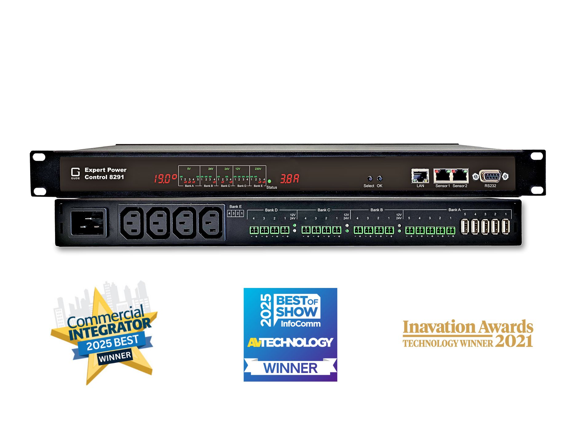 21-fold switched AC/DC PDU - GUDE Systems