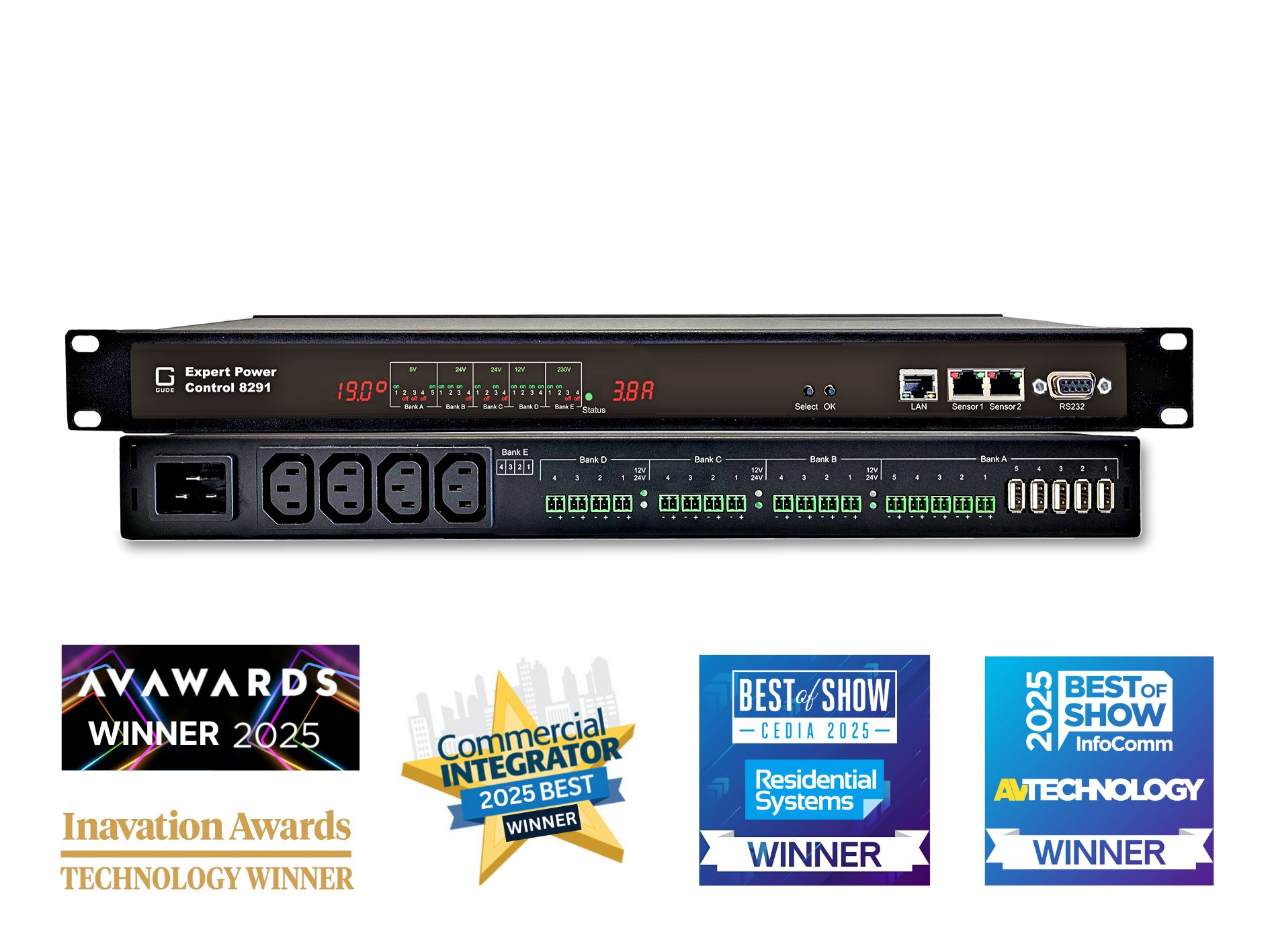 21-fold switched AC/DC PDU - GUDE Systems