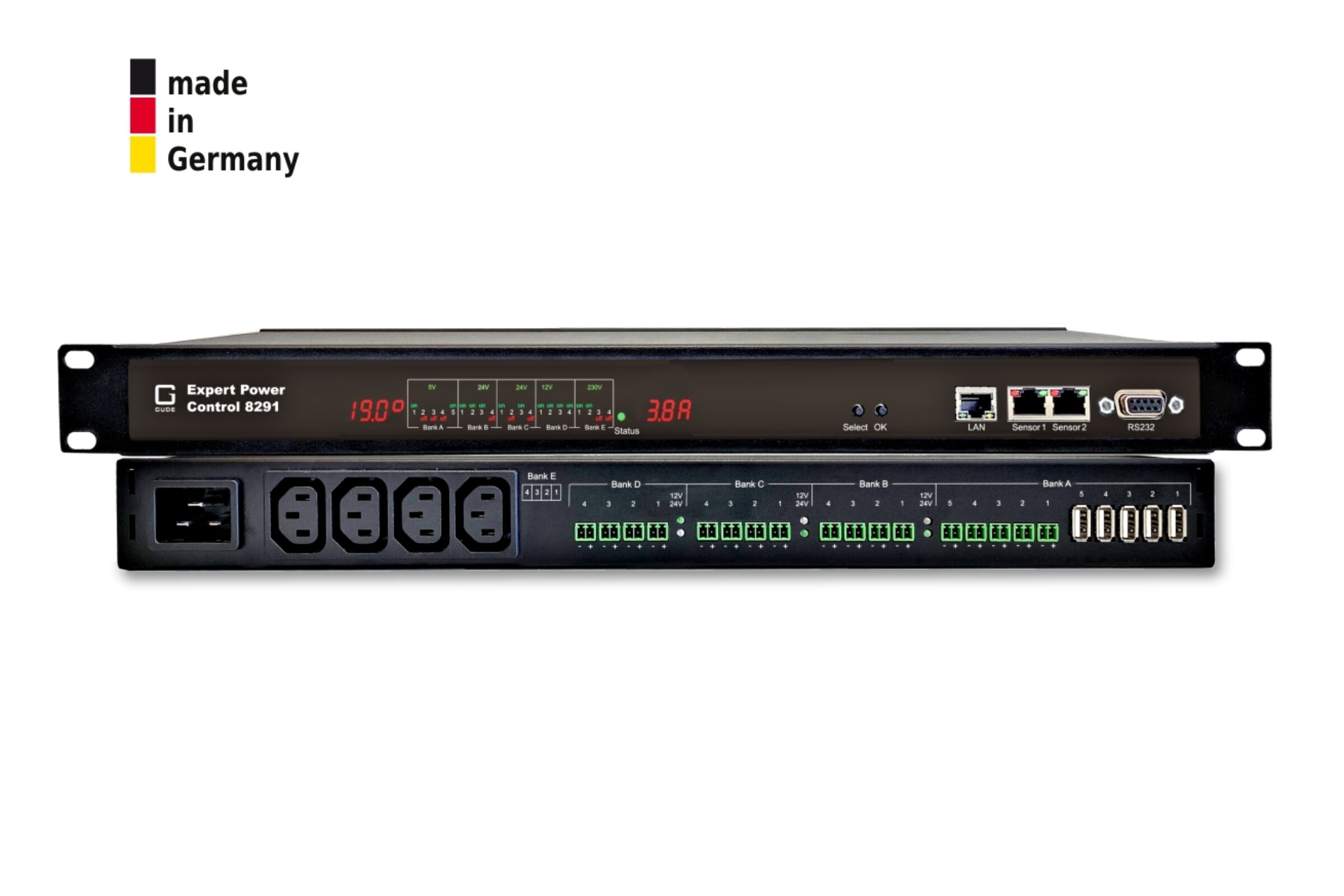 21-fold switched AC/DC PDU - GUDE Systems