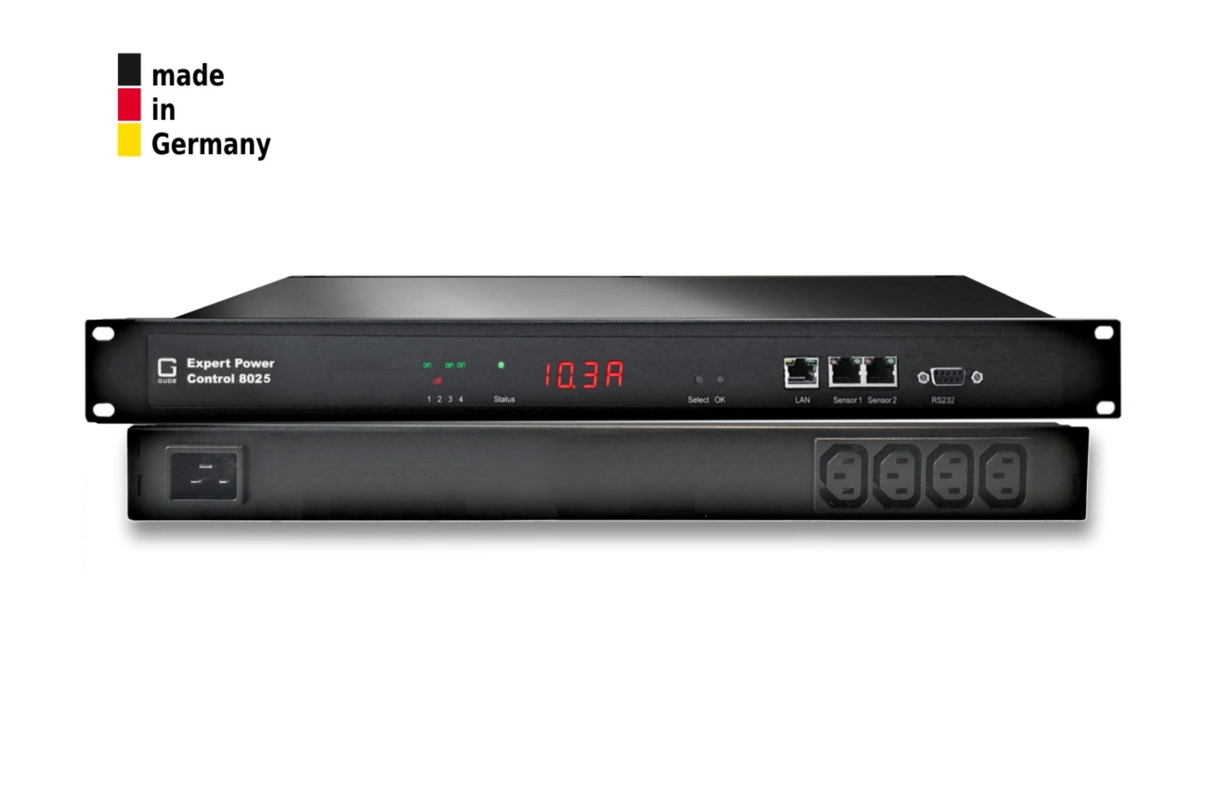 4-fold switched and outlet-metered PDU - GUDE Systems