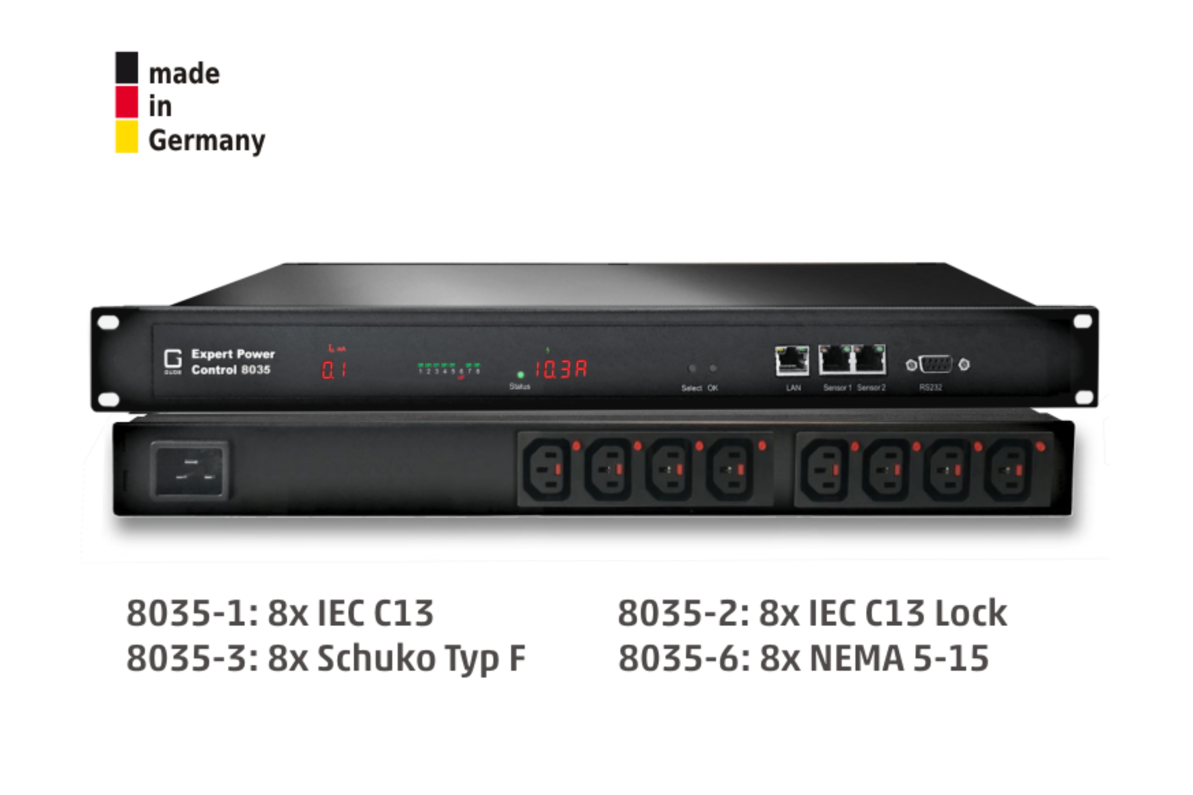8-fold switched and outlet-metered PDU - GUDE Systems